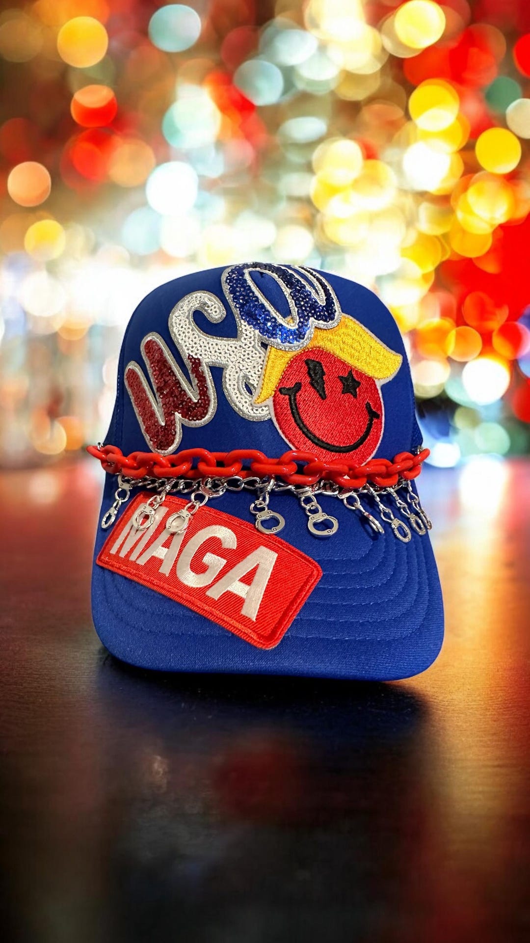 MAGA Trump Trucker Hat With LOTS of Bling American Flag Smiley Face ...