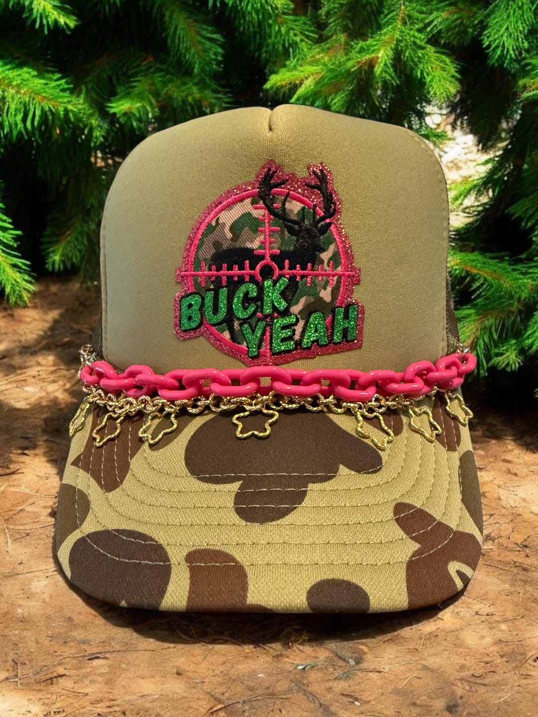 Buck Yeah Camo and Hot Pink Hunting Trucker Hat and Chains. - Etsy