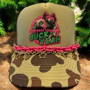 Buck Yeah Camo and Hot Pink Hunting Trucker Hat and Chains. - Etsy