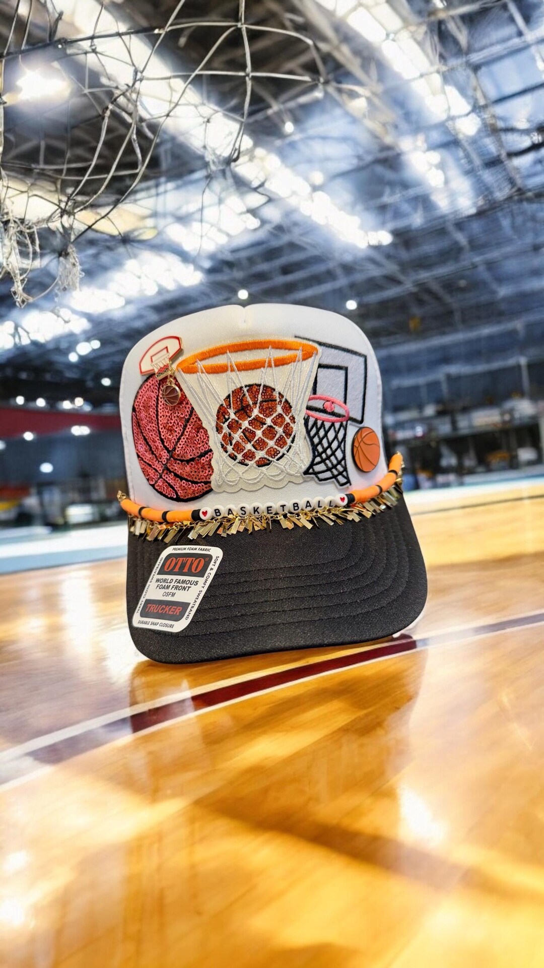 Basketball Black Ans White Bling Game Day Trucker Hat and Chains so Flipping Cute - Etsy