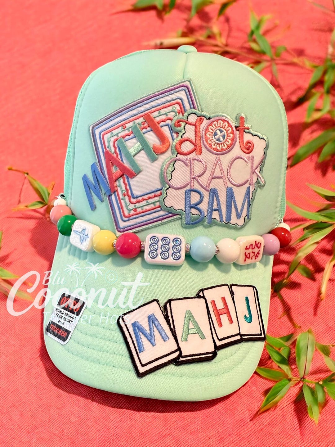 Seafoam Upside Down Mahjong Trucker Hat With Matching Custom Chain ...