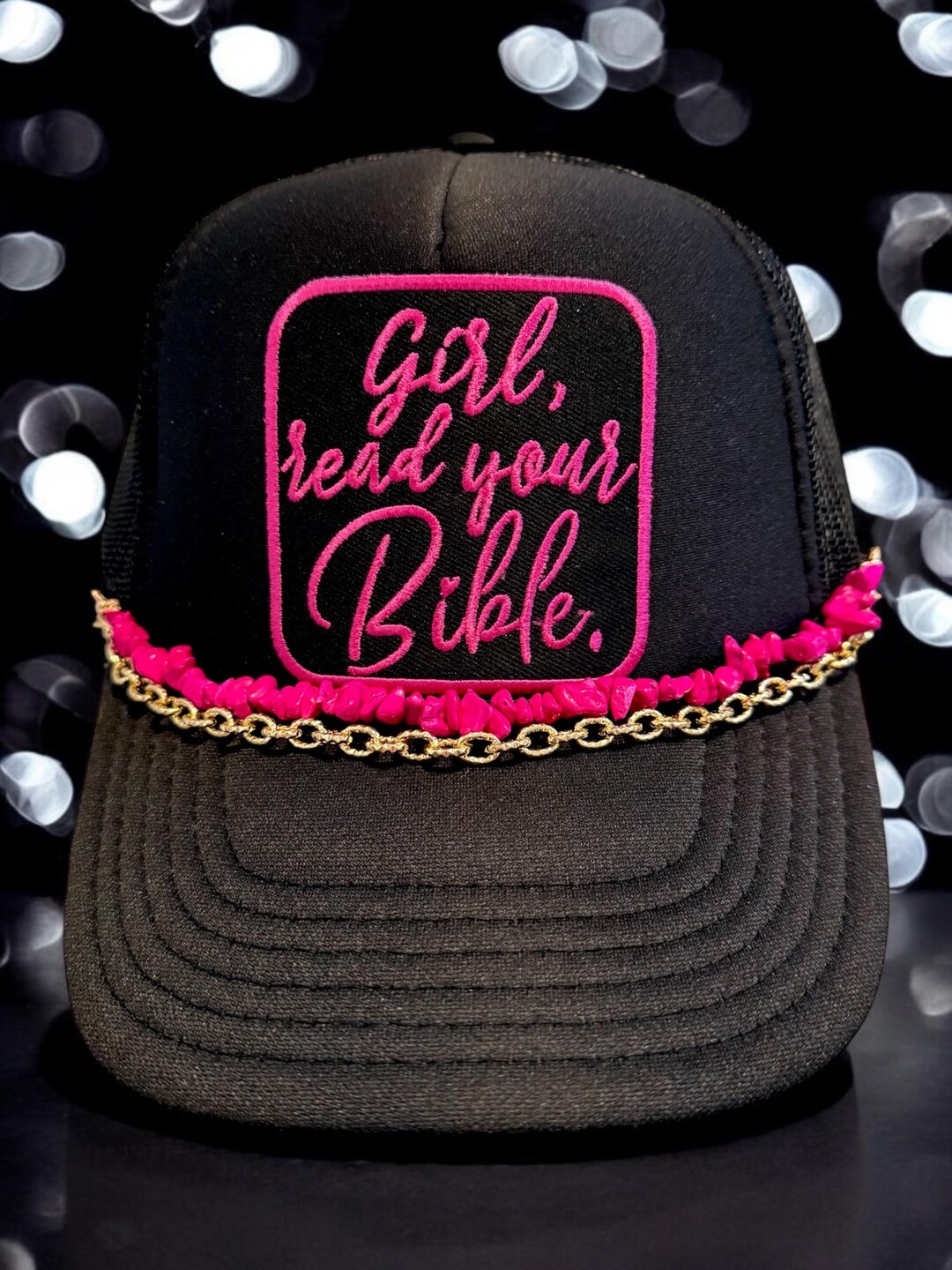 Hot Pink and Black, Girl Read Your Bible Trucker Hat Beach, Daily ...