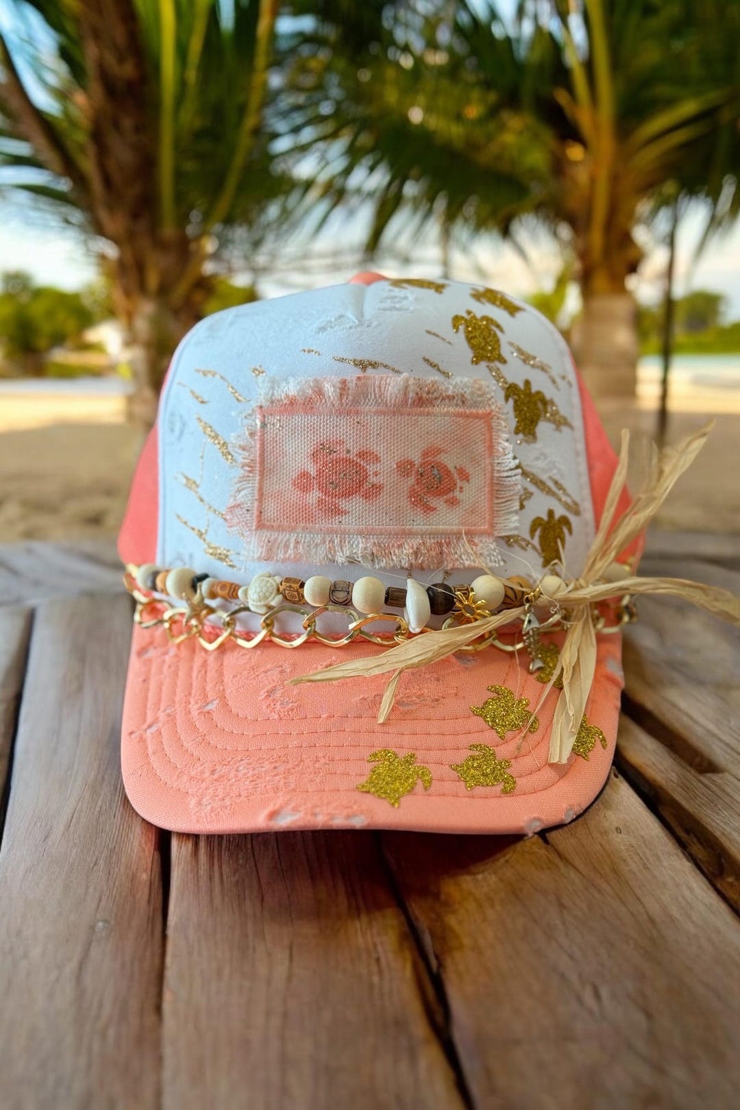 Coral Custom Sea Turtle, Destructed, Ripped and Singed W Hand Painted ...