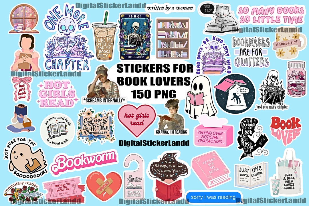 Stickers for Book Lovers 150 Png Bookworm One More Chapter Digital ...