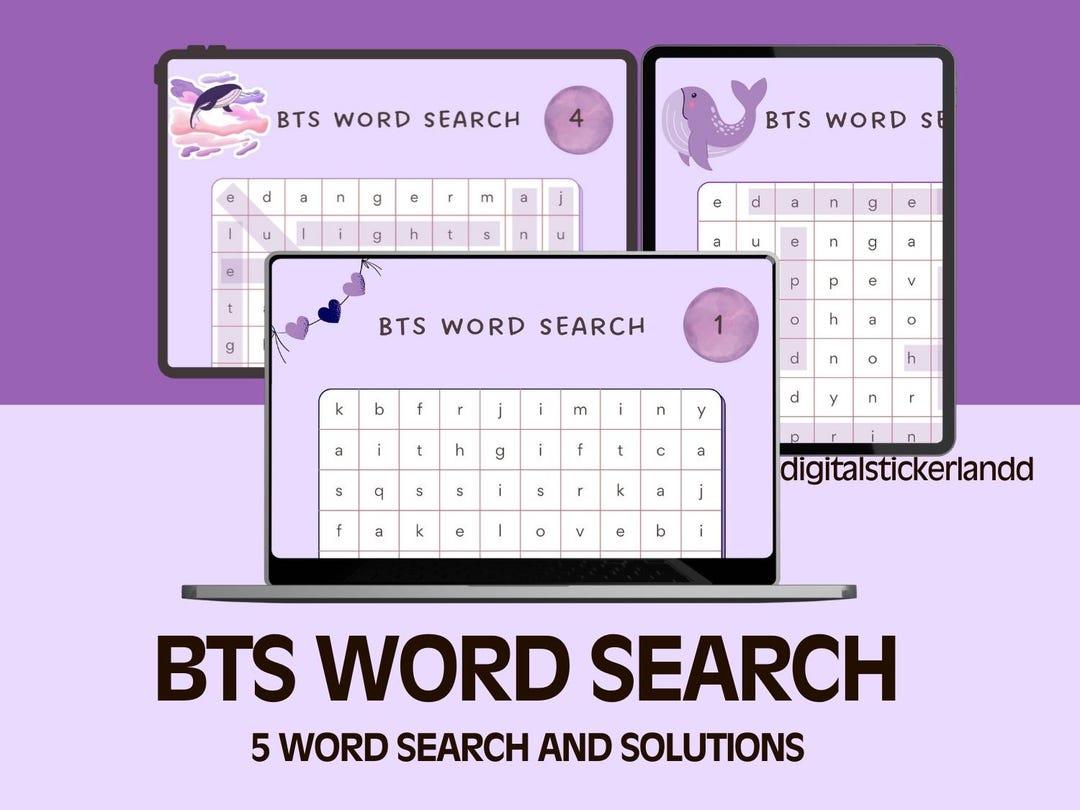 BTS Word Search Game Dijital Printable Kpop Jin, Suga, J-hope, RM ...