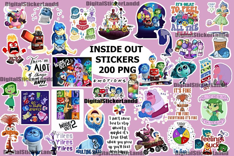 Inside Out Stickers 200 PNG Digital Joy Fear Anger Disgust Sadness ...