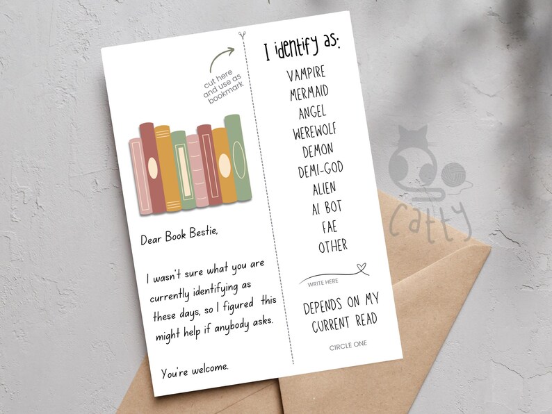 Book Bestie I Identify as Printable Card & Envelope Instand Digital ...