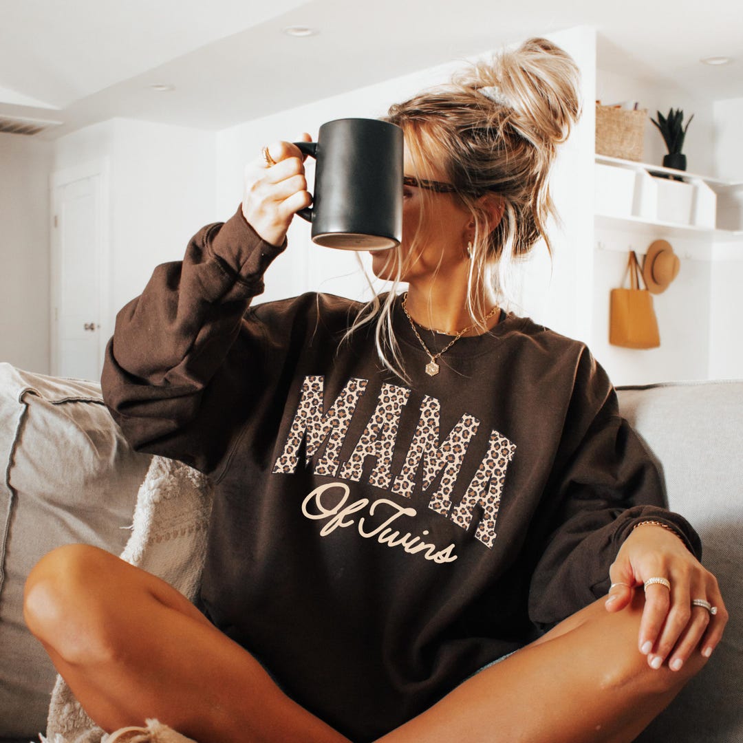 MAMA of TWIN Leopard Print Sweatshirt, Matching Twin Mom Hoodie & Tee ...