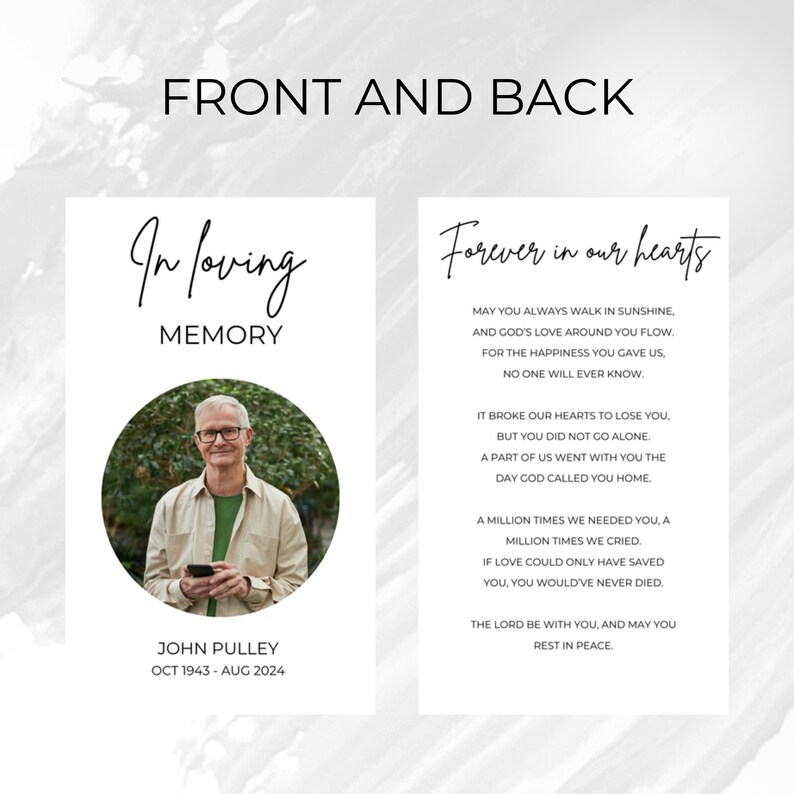 Editable Funeral Prayer Card Template, Memorial Prayer Card, Printable ...