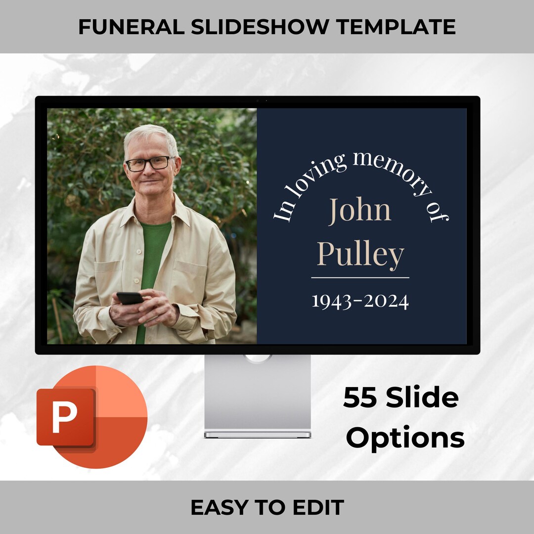 Navy Blue Powerpoint Funeral Template for Men, Editable Memorial ...