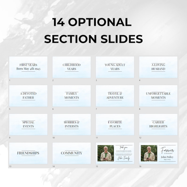 Blue Funeral Powerpoint Template for Men: Editable Obituary Memorial ...