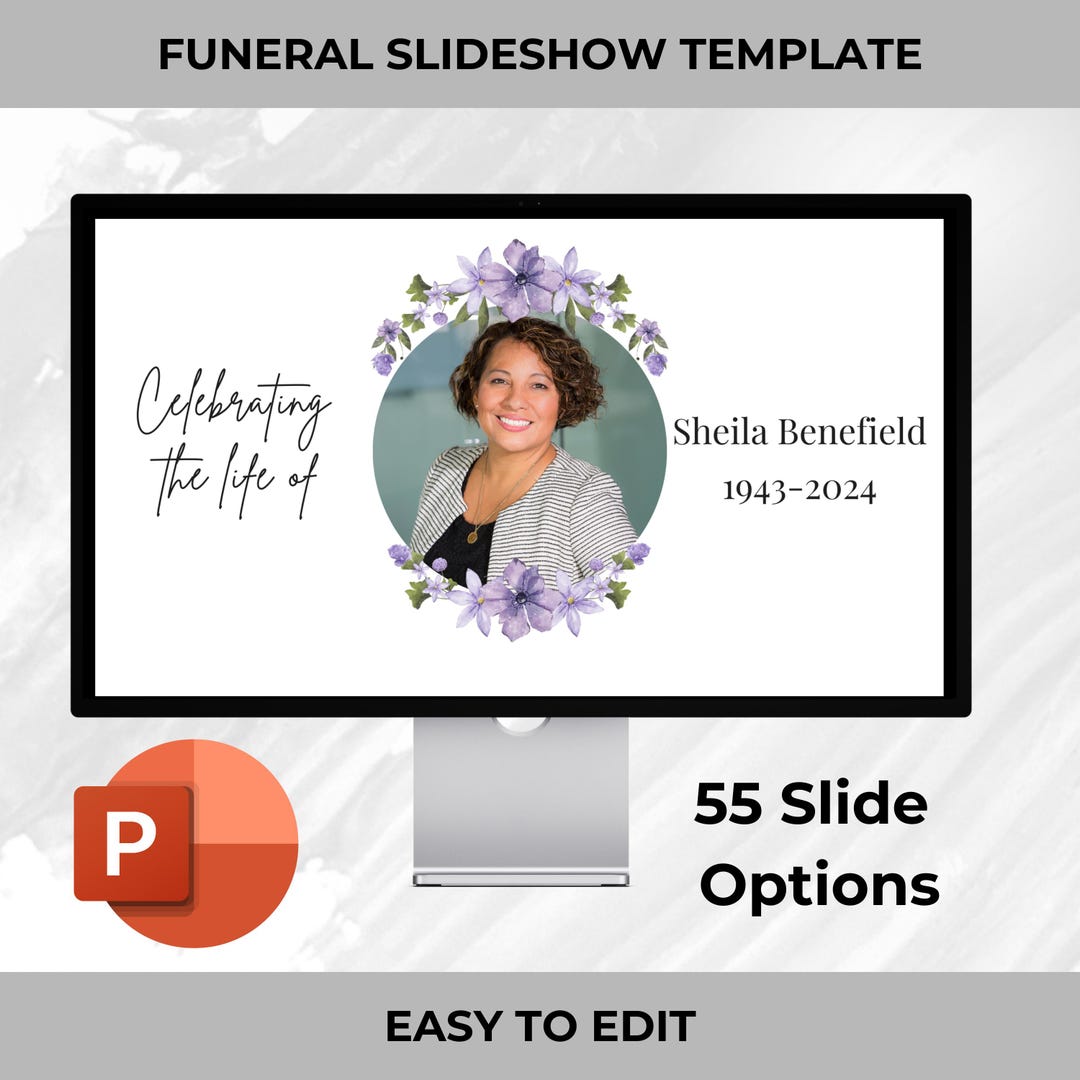 Purple Floral Funeral Powerpoint Template: Editable Obituary Slideshow ...