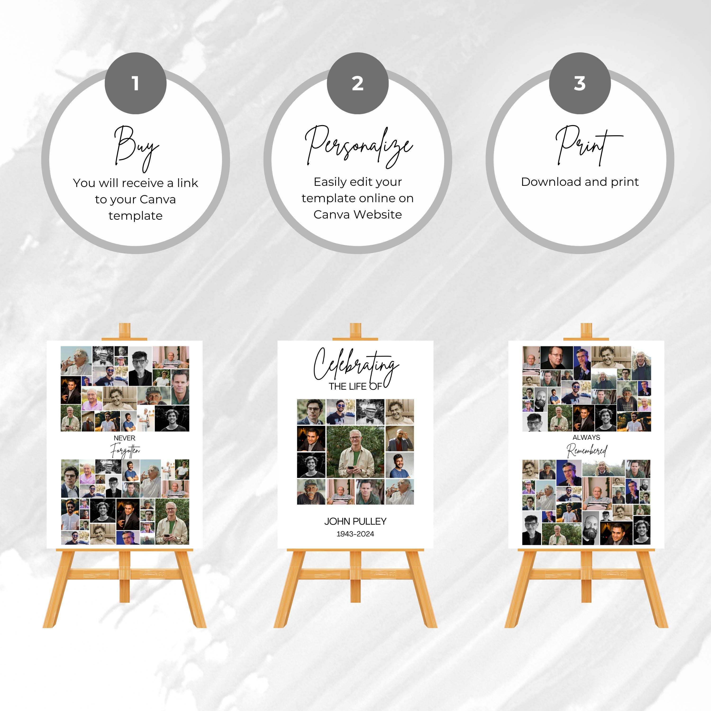 Funeral Collage Poster Set, Celebration of Life, Minimalist Memorial ...