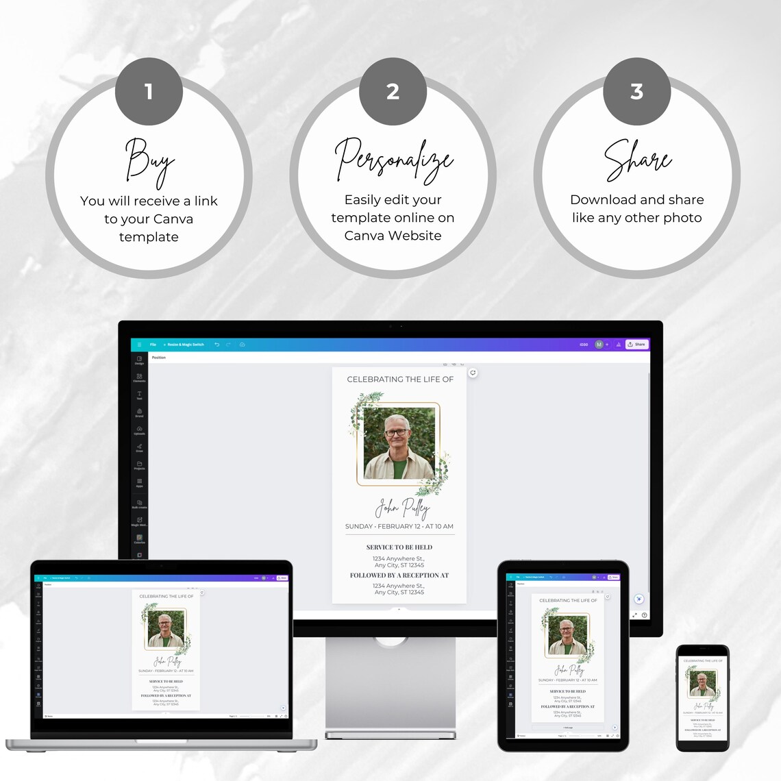 Obituary Template, Editable Funeral Invitation, Digital Memorial ...