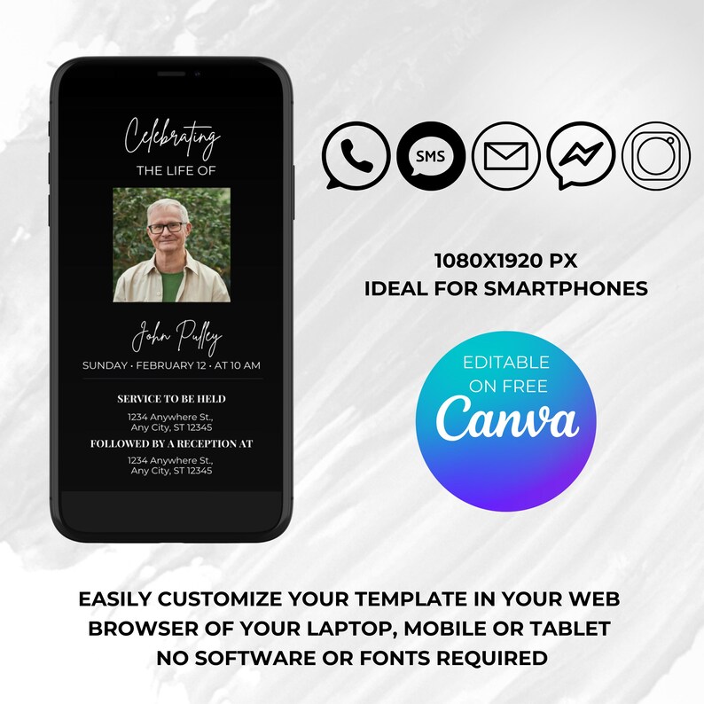 Obituary Template, Editable Funeral Announcement, Digital Funeral ...