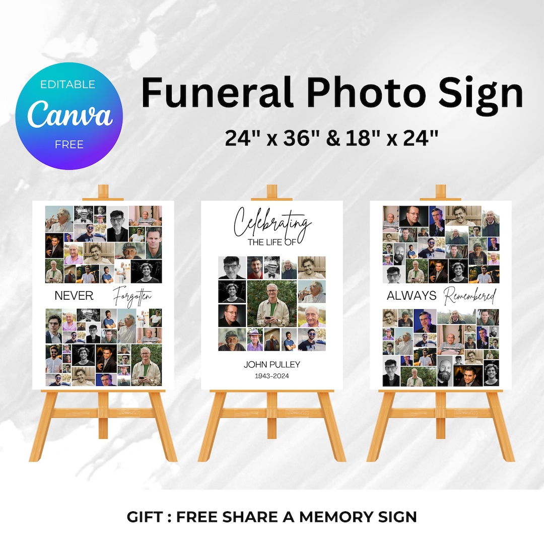 Funeral Photo Collage Sign Set, Funeral Welcome Sign, Memorial Poster ...