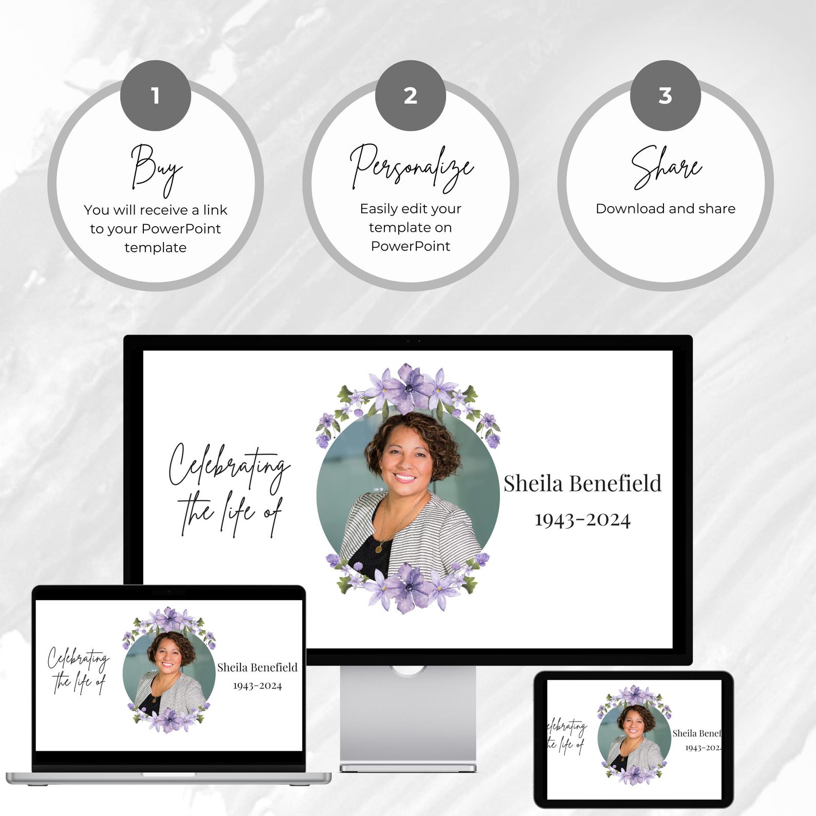 Purple Floral Funeral Powerpoint Template: Editable Obituary Slideshow ...
