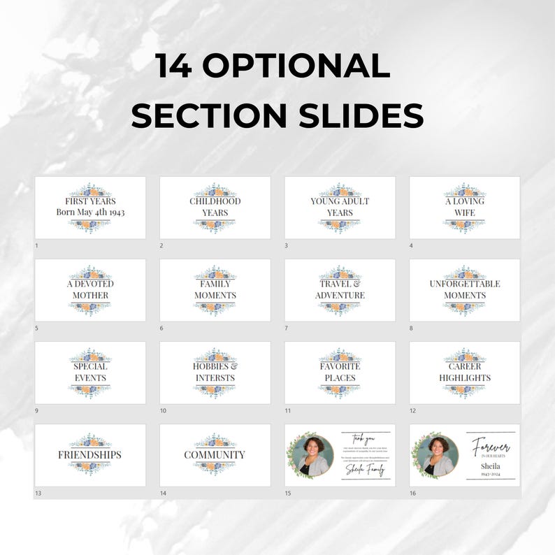 Floral Funeral Powerpoint Template for Women: Editable Obituary ...