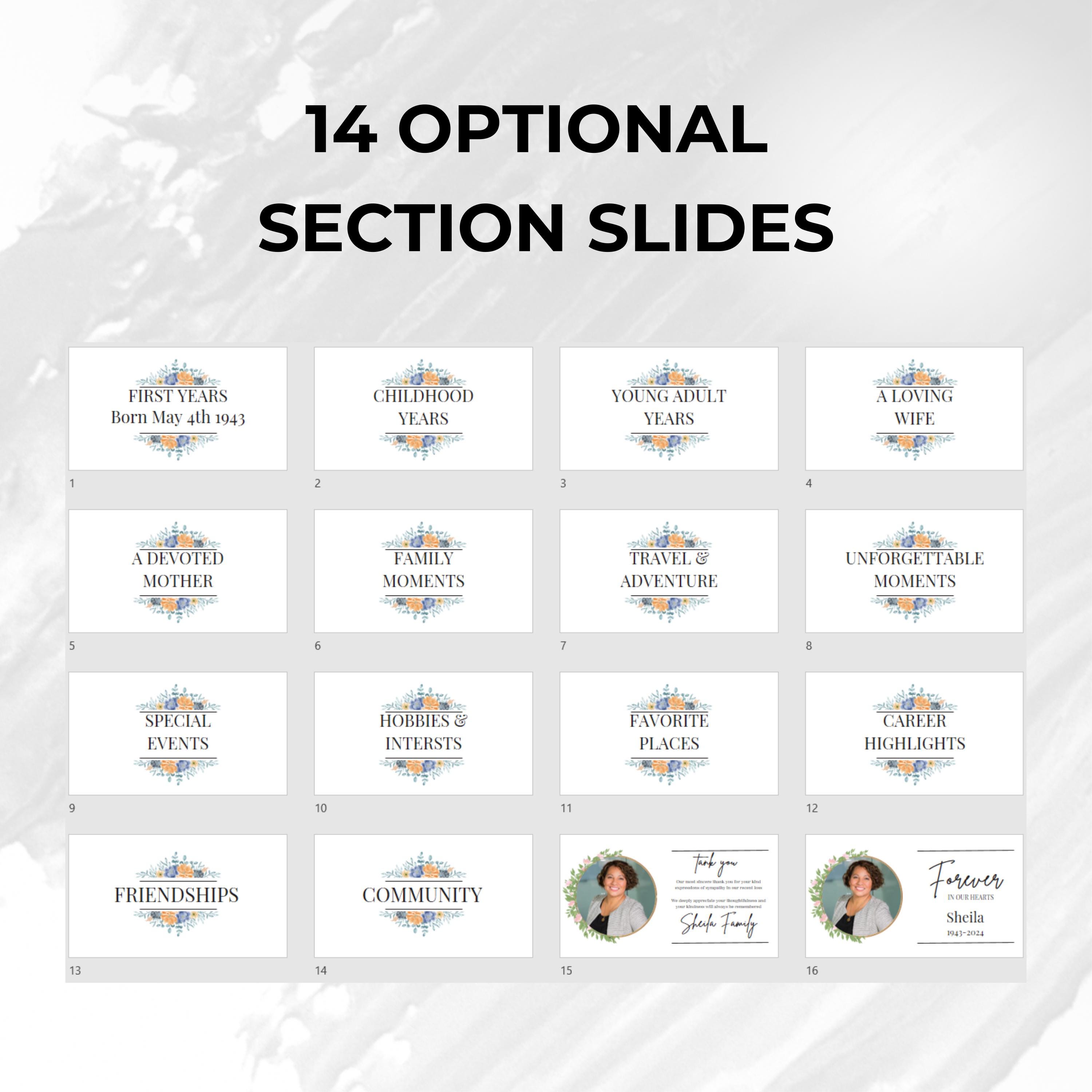 Floral Funeral Powerpoint Template for Women: Editable Obituary ...