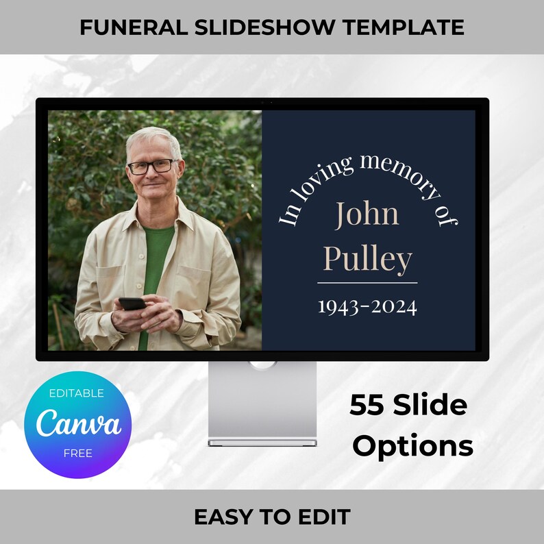 Navy Blue Canva Funeral Template for Men, Obituary Tribute Memorial ...