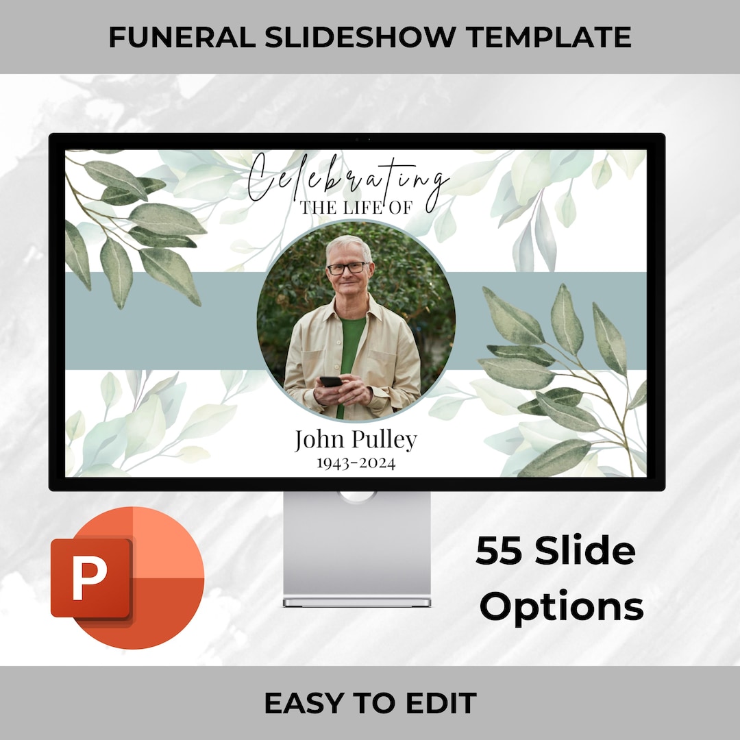 Eucalyptus Funeral Powerpoint Template for Men: Editable Memorial ...