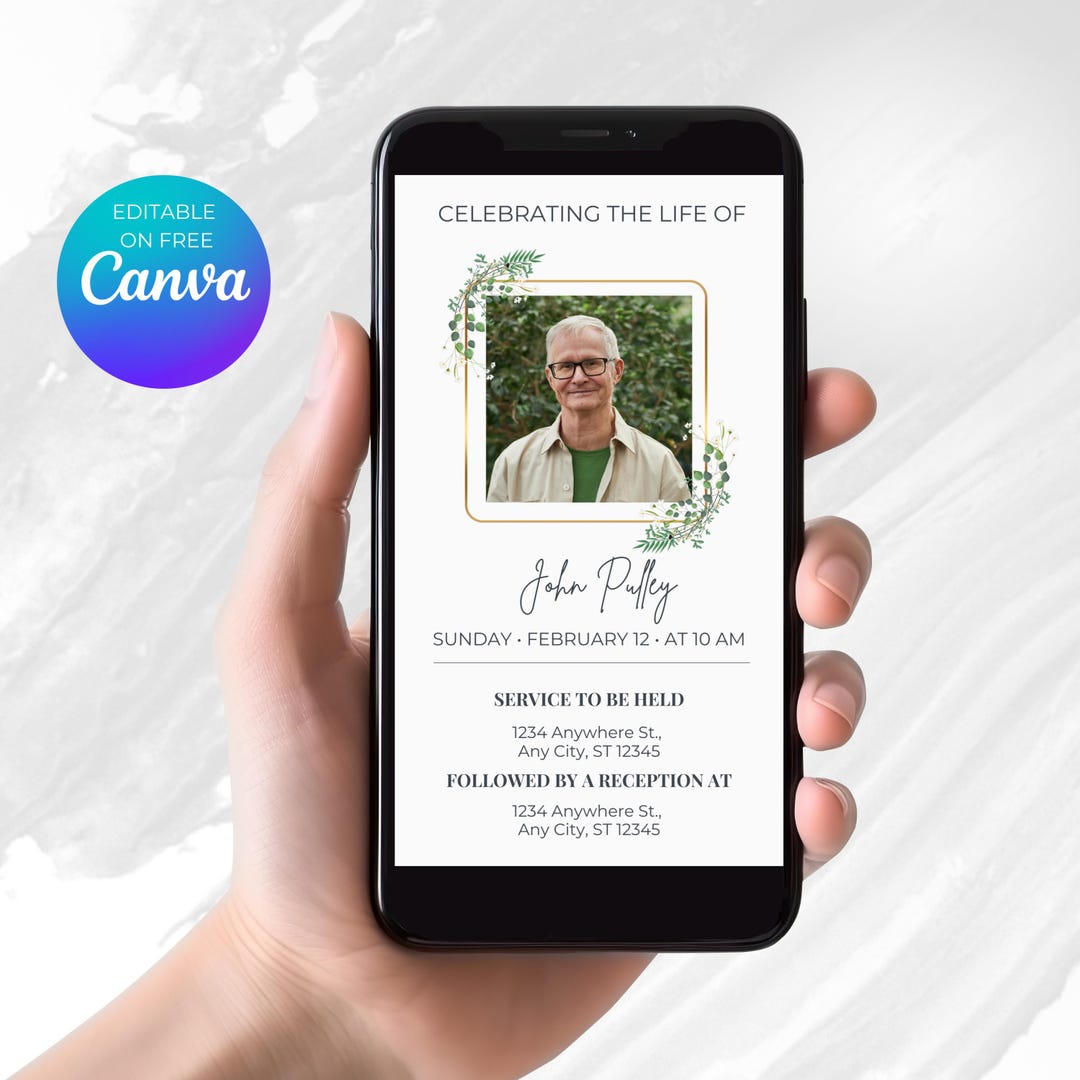 Obituary Template, Editable Funeral Invitation, Digital Memorial ...