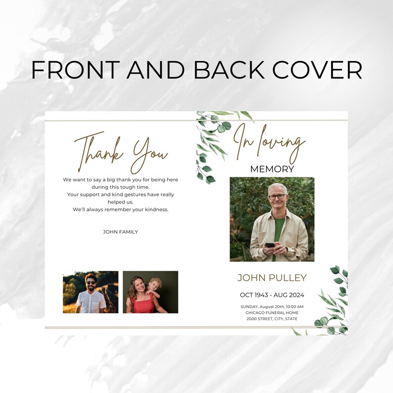 Garden Flower Floral Memorial Program Template, Editable Memorial ...