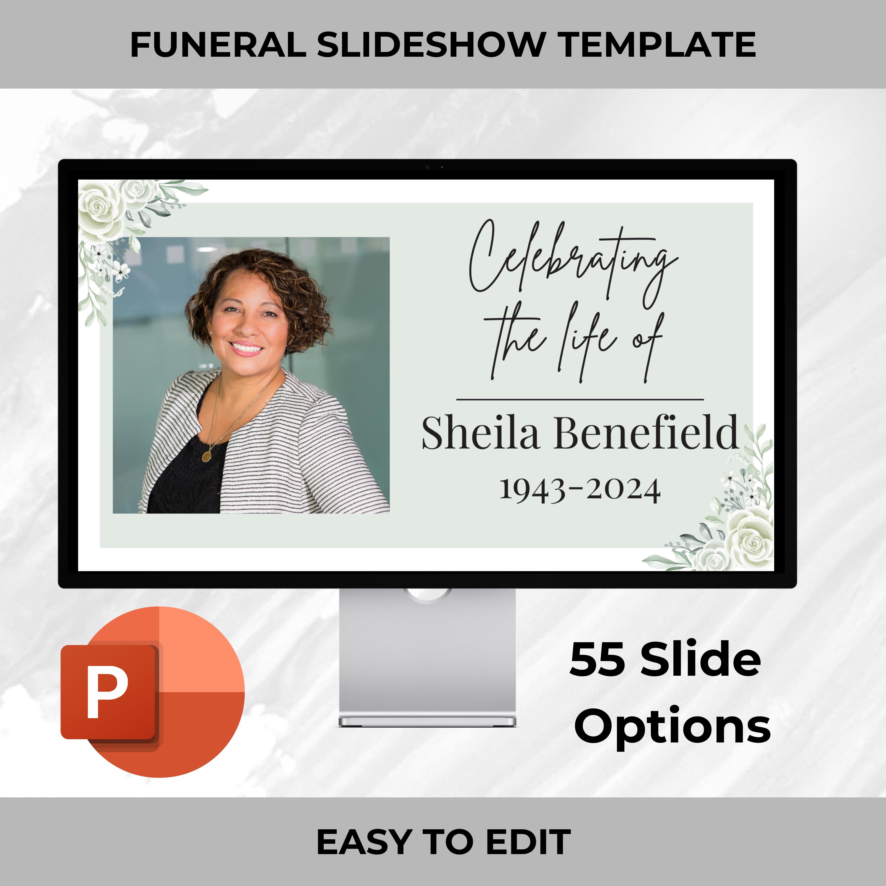 Green Funeral Powerpoint Template for Men: Editable Obituary Memorial ...