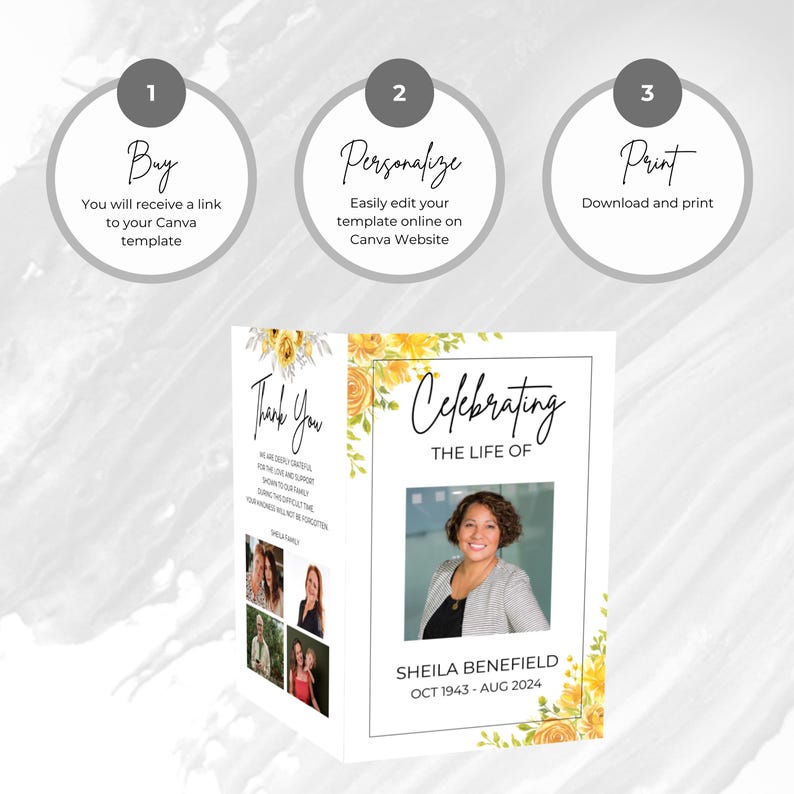 Editable Yellow Roses Funeral Program Template, Yellow Floral Memorial ...