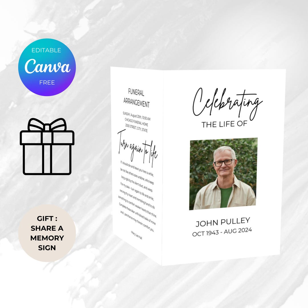 Minimalist Funeral Program Canva Template, Simple Memorial Service ...