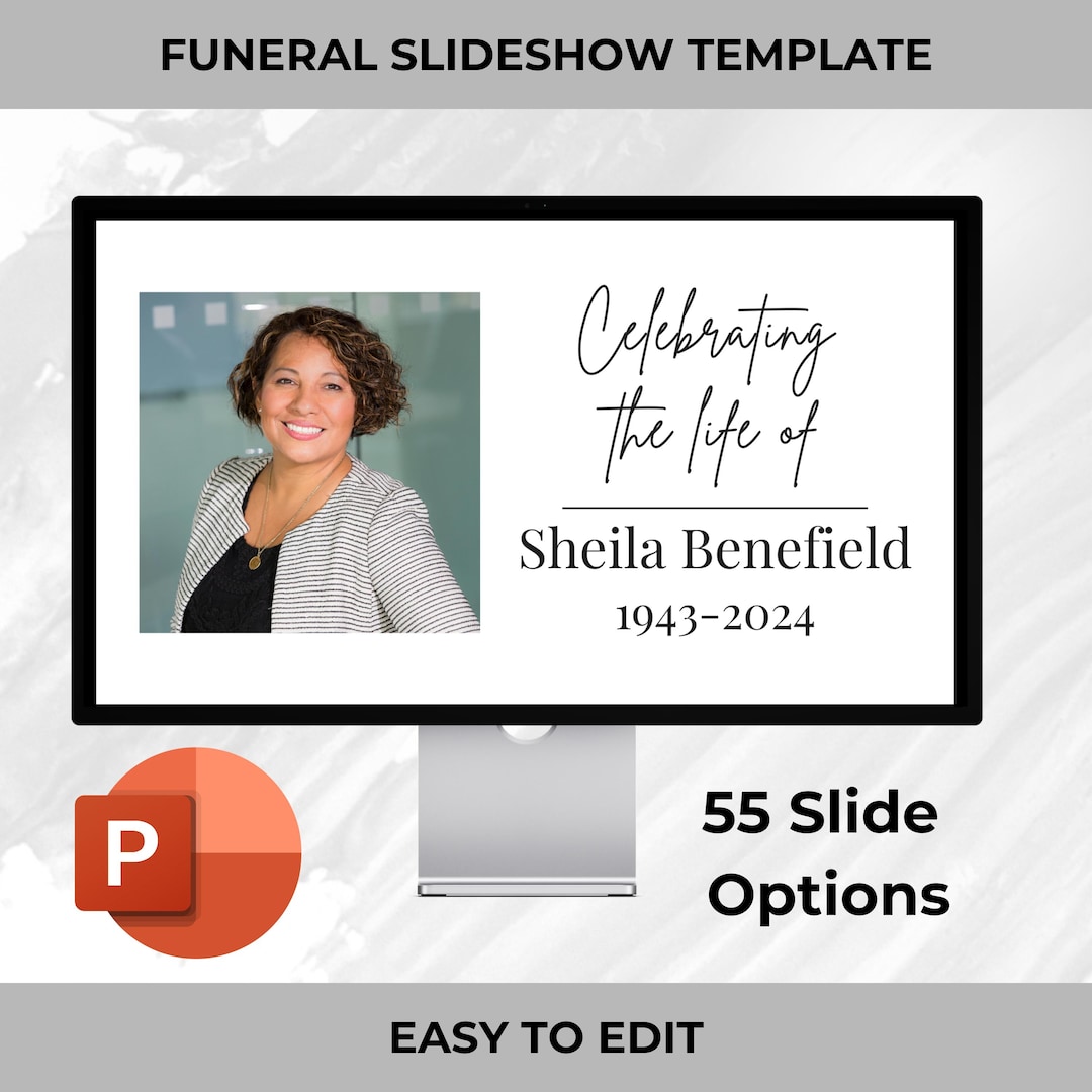 White Funeral Powerpoint Template for Women: Editable Memorial Photo ...