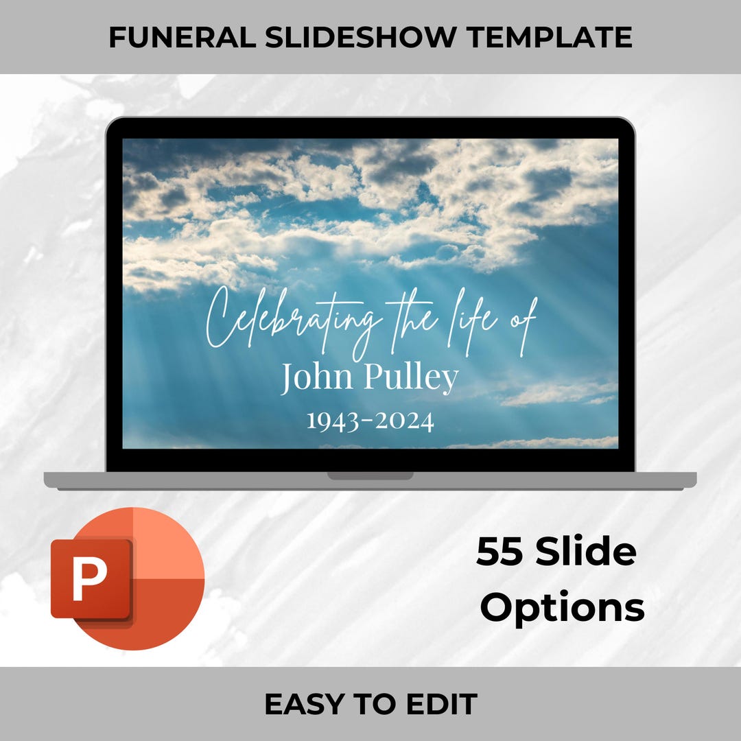 Heaven Sky Powerpoint Funeral Template, Editable Memorial Slideshow for ...