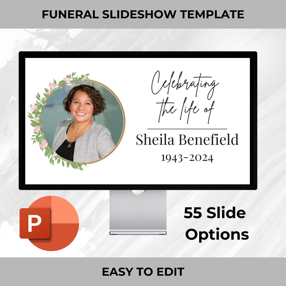 Floral Funeral Powerpoint Template for Women: Editable Obituary ...