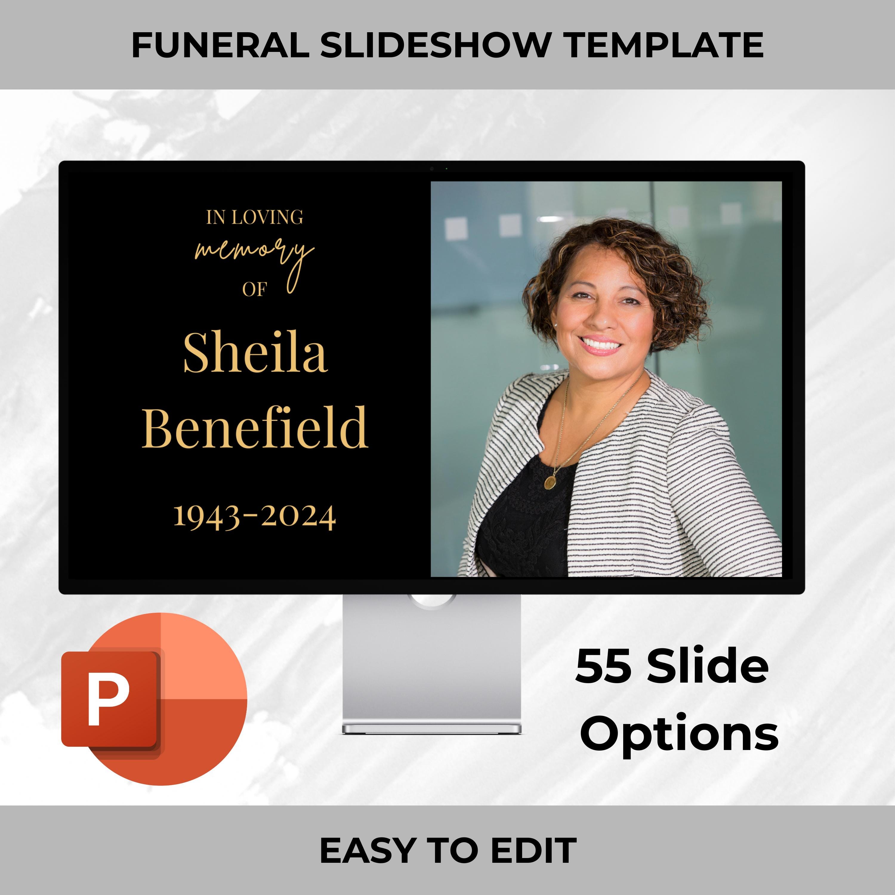 Black and Gold Funeral Tribute Powerpoint Slideshow, Editable Memorial ...