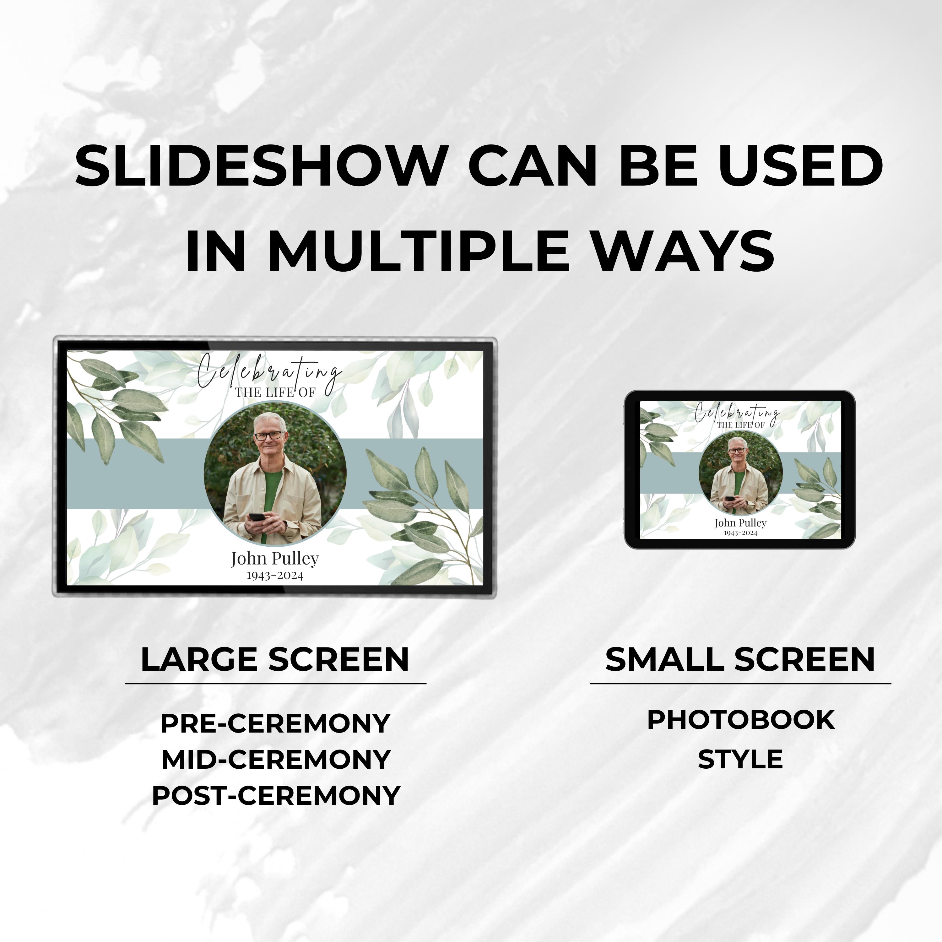 Eucalyptus Funeral Canva Template Men: Editable Memorial Slideshow ...