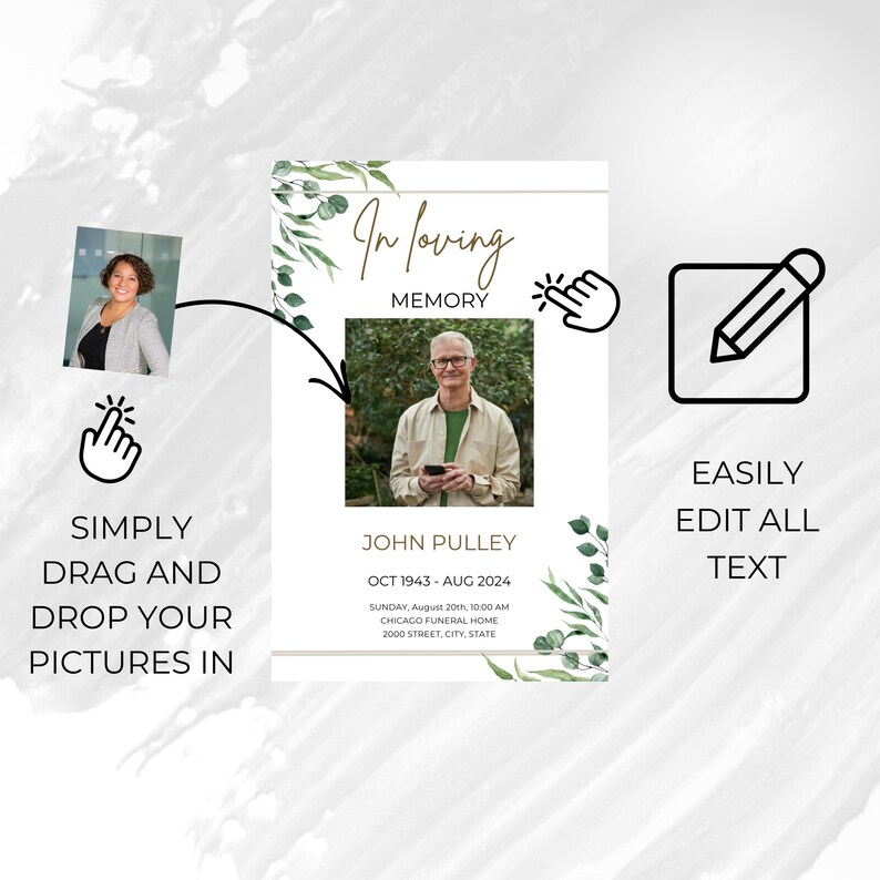 Garden Flower Floral Memorial Program Template, Editable Memorial ...