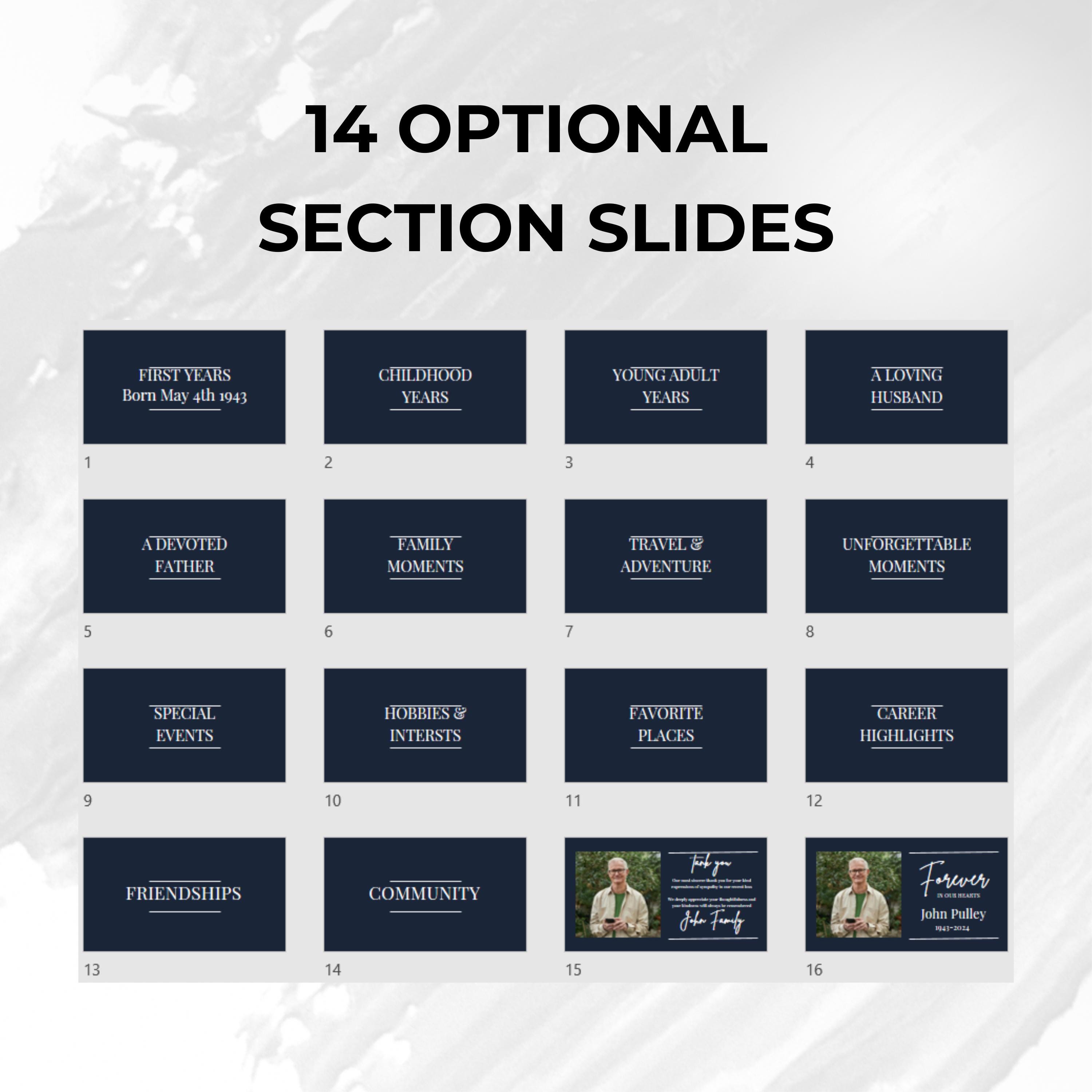 Navy Blue Powerpoint Funeral Template for Men, Editable Memorial ...