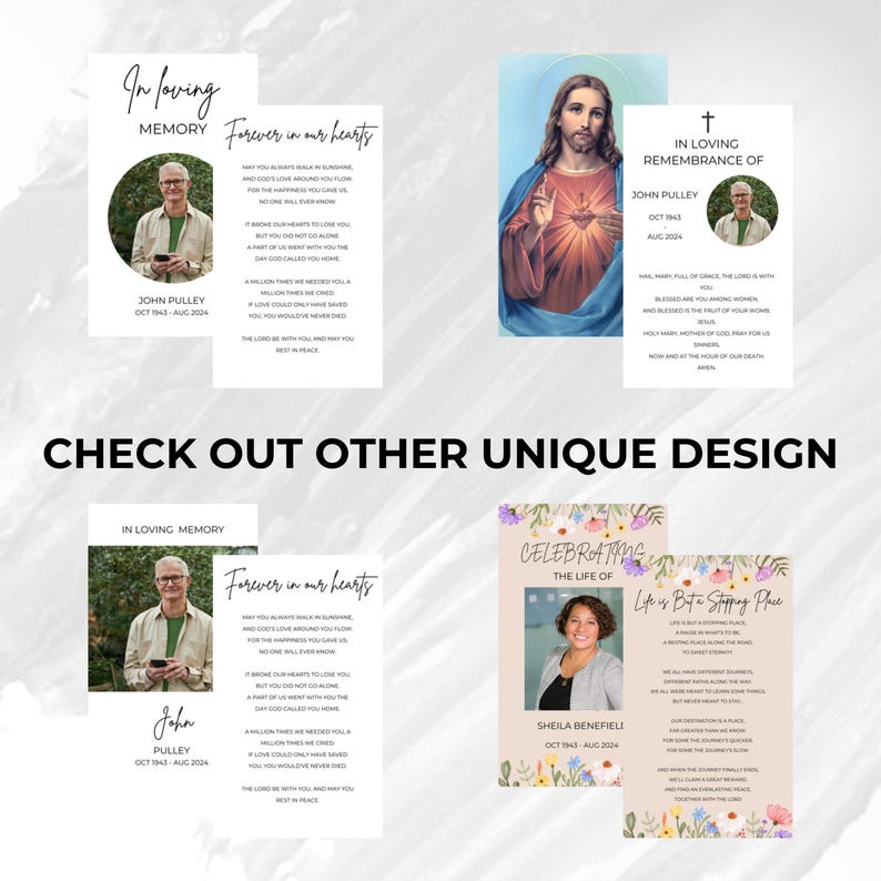 Editable Memorial Funeral Prayer Card Template, DIY Keepsake for ...