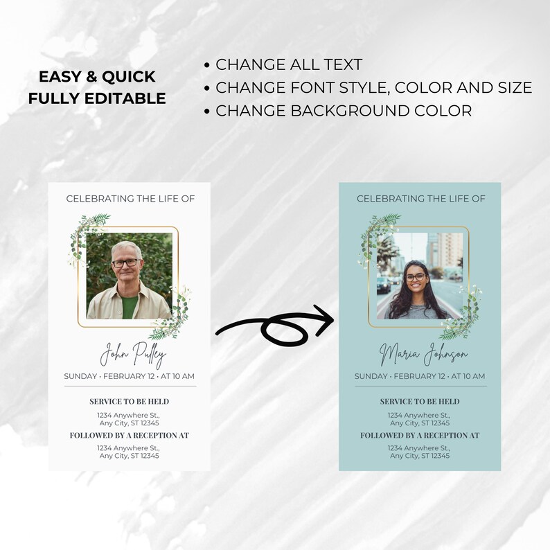 Obituary Template, Editable Funeral Invitation, Digital Memorial ...