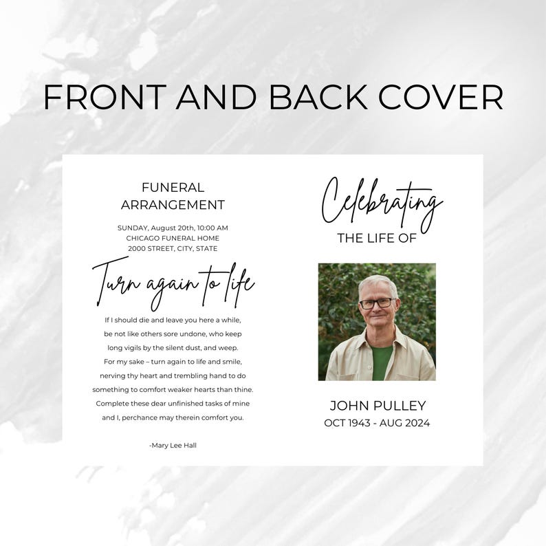 Minimalist Funeral Program Canva Template, Simple Memorial Service ...