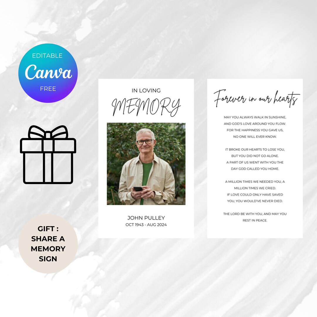 Custom Funeral Prayer Card Template, Editable Memorial Prayer Card ...
