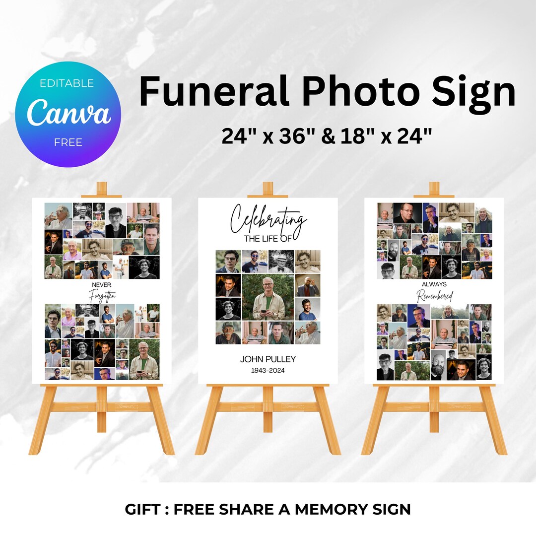 Funeral Collage Poster Set, Celebration of Life, Minimalist Memorial ...