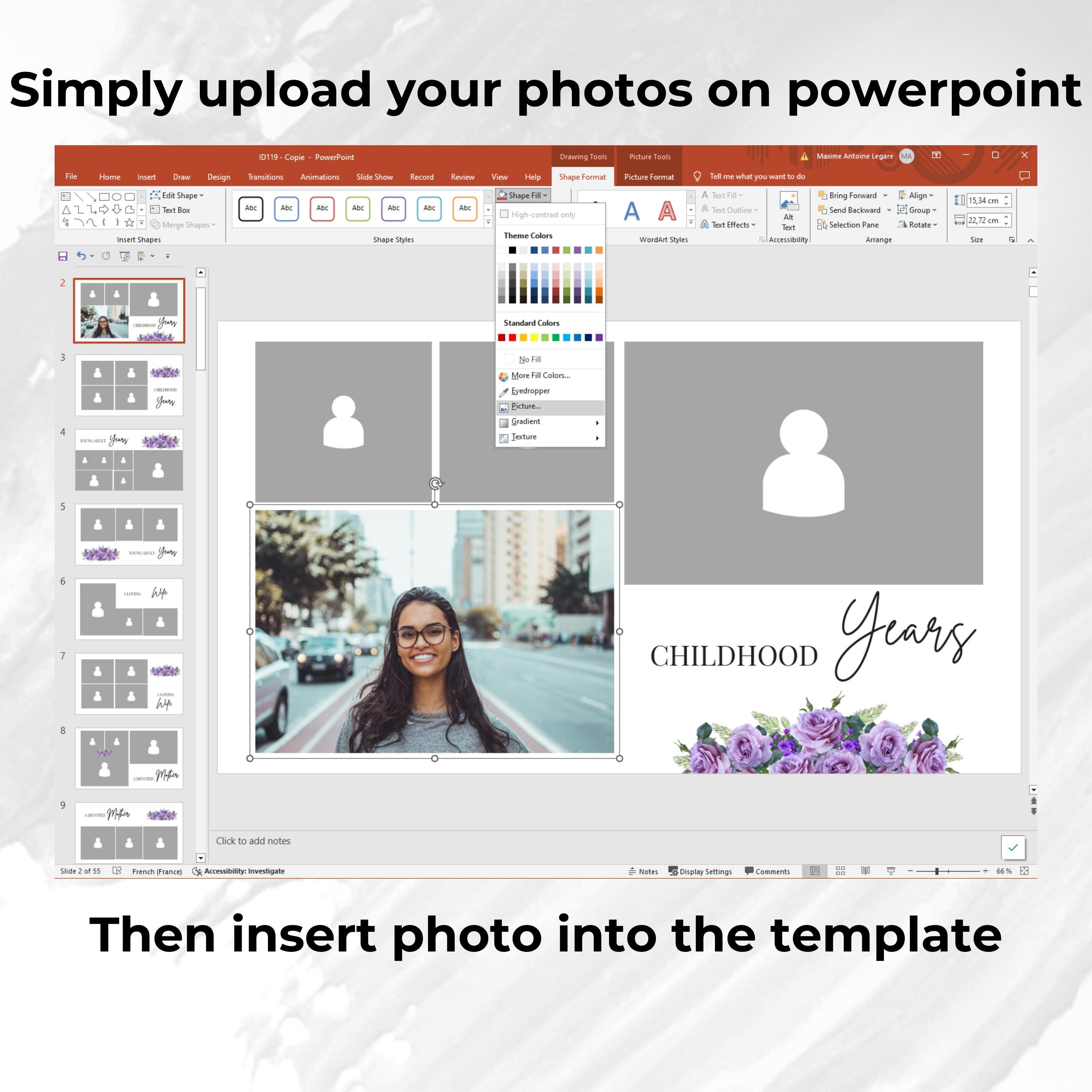 Purple Floral Funeral Powerpoint Template: Editable Obituary Slideshow ...