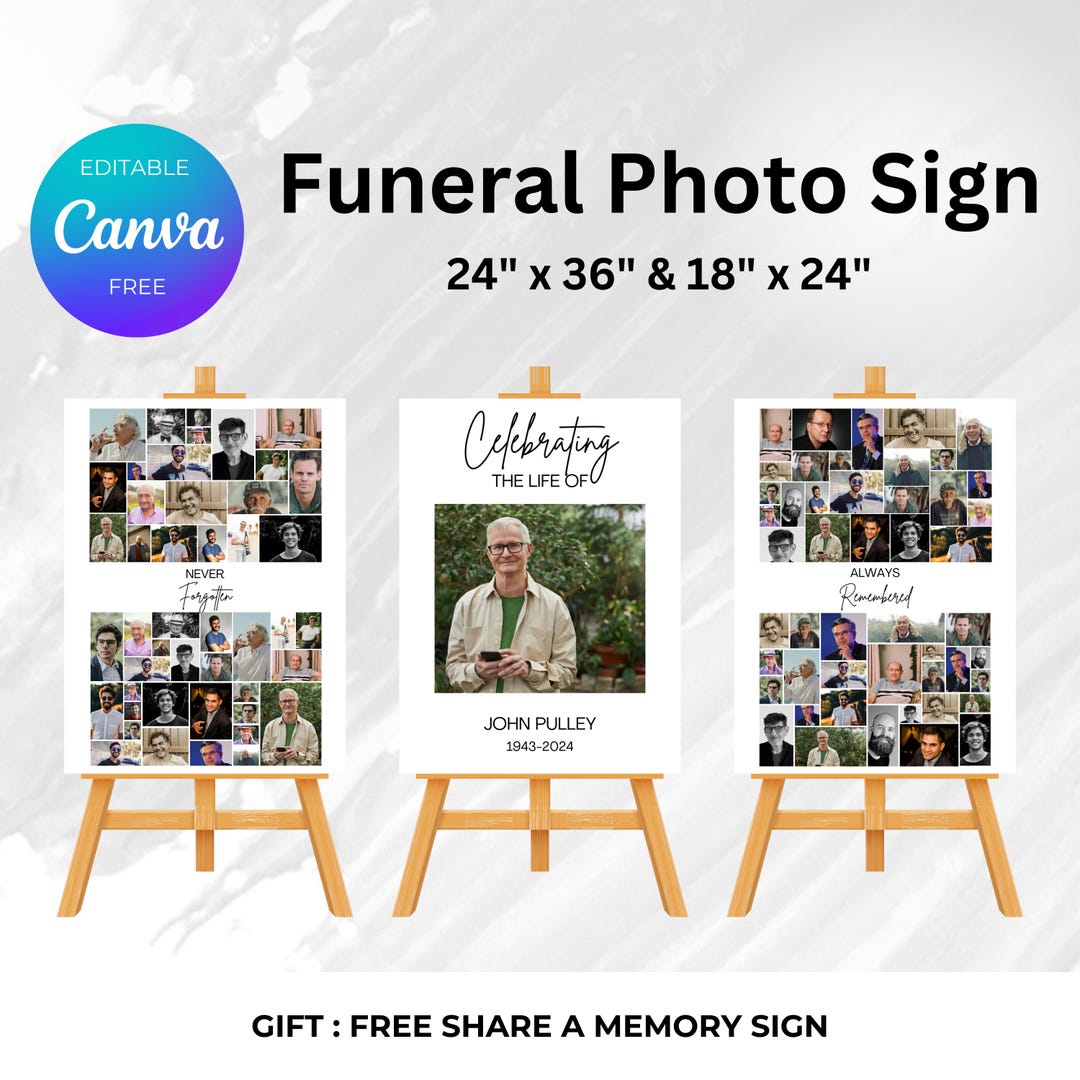 Editable Funeral Collage, Memorial Photo Display, Funeral Welcome Sign ...