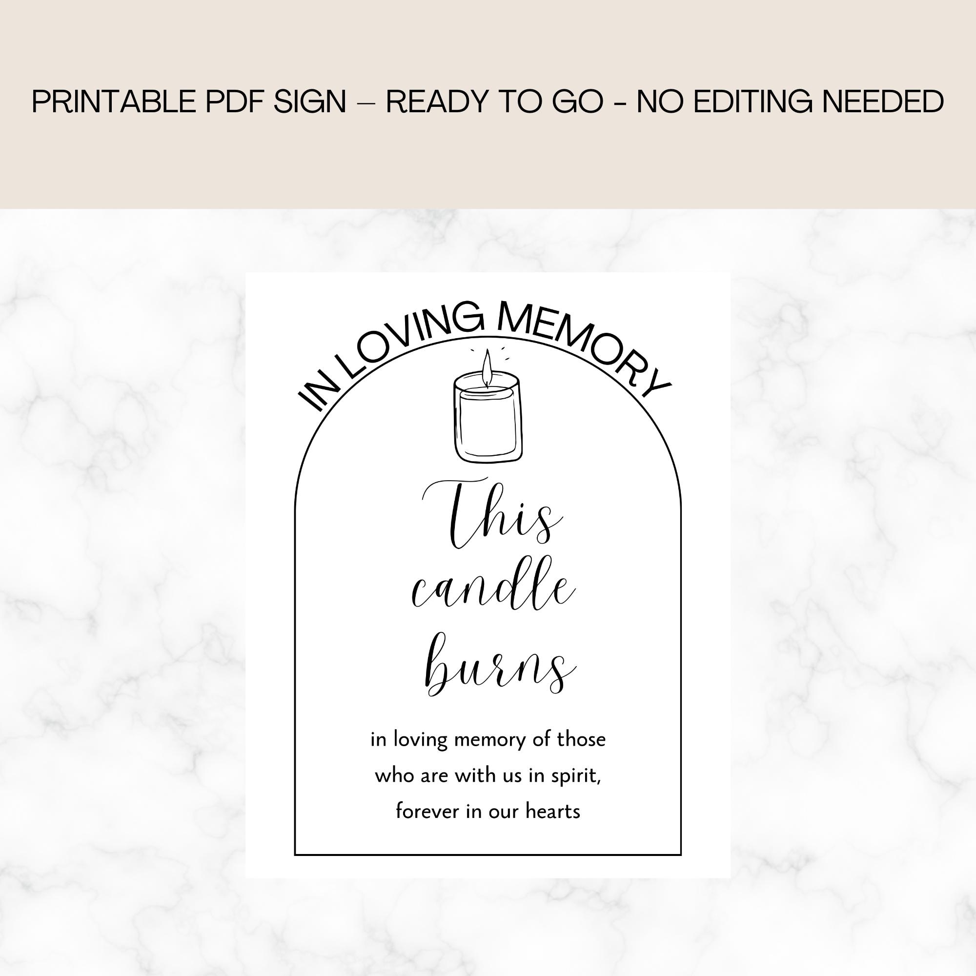 Funeral Memory Table Sign, Printable Memorial Favor, Celebration of ...