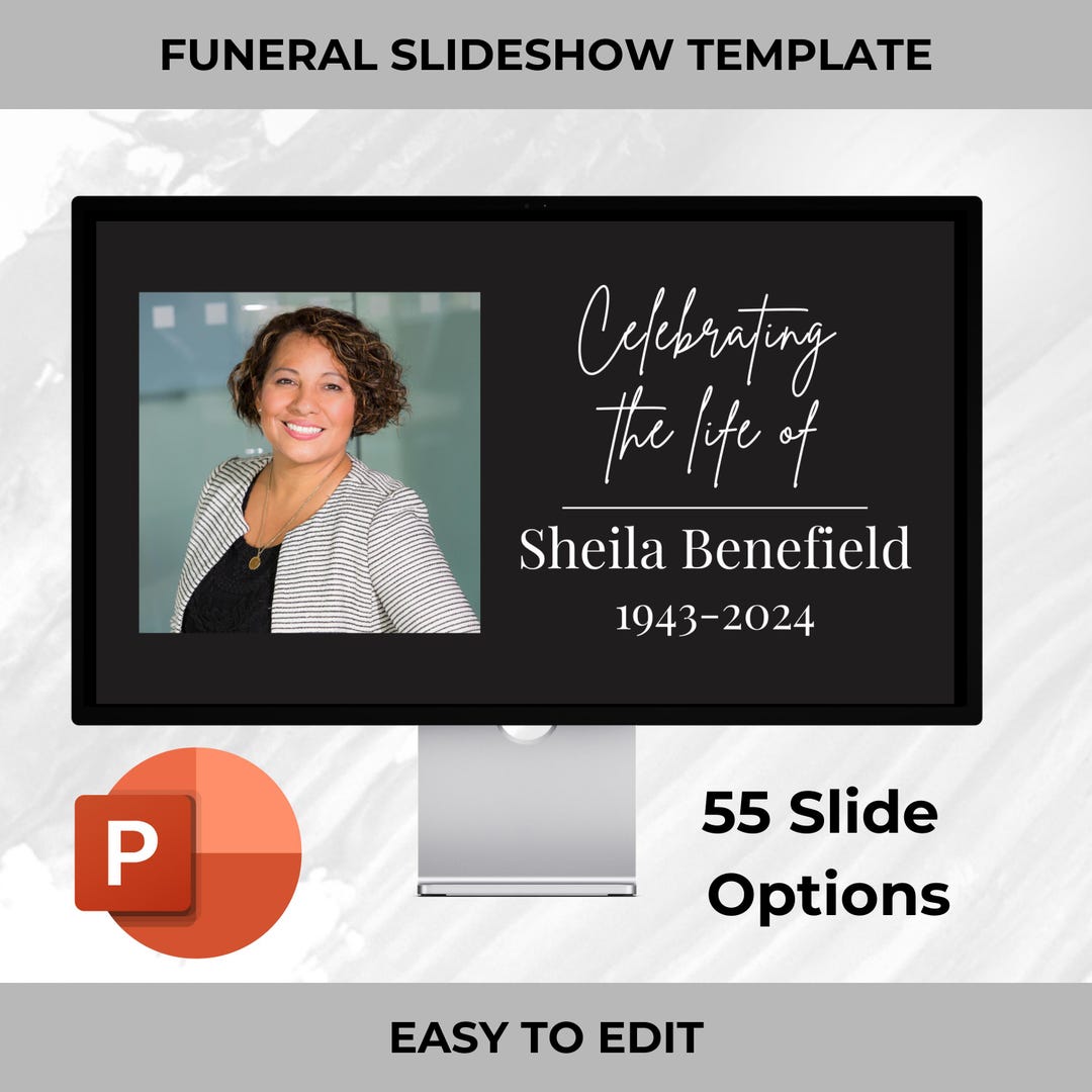 Black Funeral Powerpoint Template for Women: Editable Memorial Photo ...