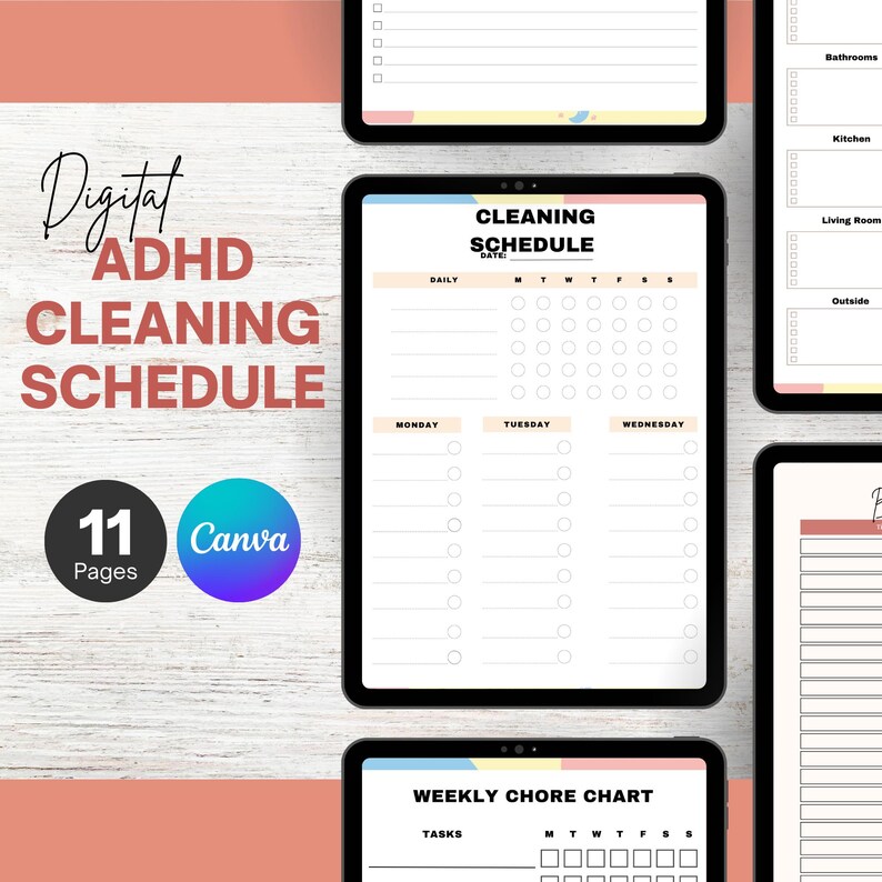 ADHD Cleaning Schedule Printable | Digital Cleaning Planner | Chore ...