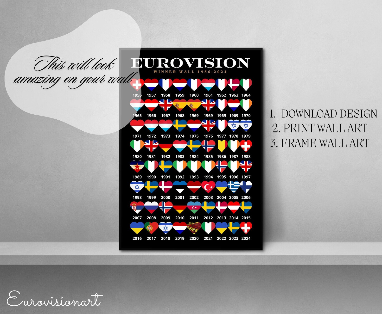 Eurovision Song Contest Winner Wall 2024 Eurovision Fans Eurovision ...