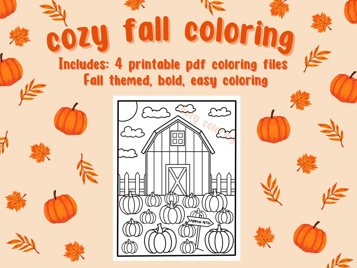 Cozy Fall Activity | Printable Coloring Page | 4 Simple Bold Coloring ...