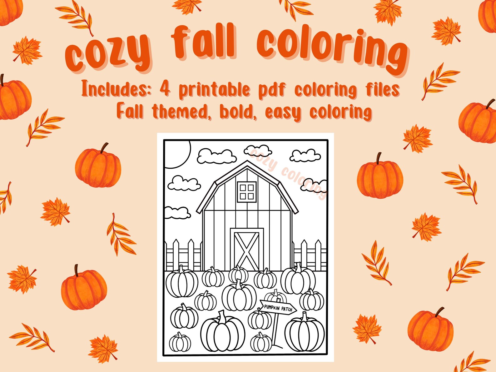 Cozy Fall Activity | Printable Coloring Page | 4 Simple Bold Coloring ...